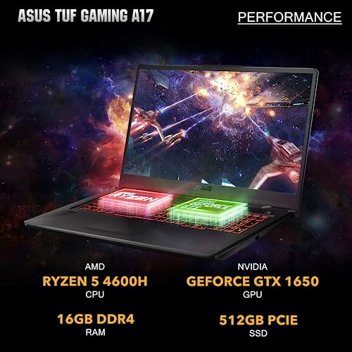 ASUS 2023 TUF A17 17.3" 144Hz FHD Gaming Laptop, AMD Ryzen 5 4600H, NVIDIA GeForce GTX 1650, 16GB RAM, 512GB PCIe SSD, RGB Backlit Keyboard, Windows 11, Bonfire Black, 32GB USB Card Included