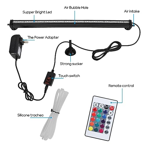 SZMiNiLED Submersible Aquarium Light, Fish Tank Light with Air Bubble Hole, RGB Color Changing Brightness Adjustable IP68 Waterproof Remote Control LED Light for Aquarium Fish Tank