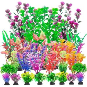 cousduobe 30pcs aquarium plants, fish tank accessories artificial aquatic plants,full set of fish tank decorations, various sizes