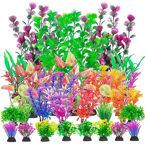 CousDUoBe 30Pcs Aquarium Plants, Fish Tank Accessories Artificial Aquatic Plants,Full Set of Fish Tank Decorations, Various Sizes