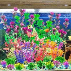 CousDUoBe 30Pcs Aquarium Plants, Fish Tank Accessories Artificial Aquatic Plants,Full Set of Fish Tank Decorations, Various Sizes