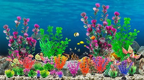 CousDUoBe 30Pcs Aquarium Plants, Fish Tank Accessories Artificial Aquatic Plants,Full Set of Fish Tank Decorations, Various Sizes