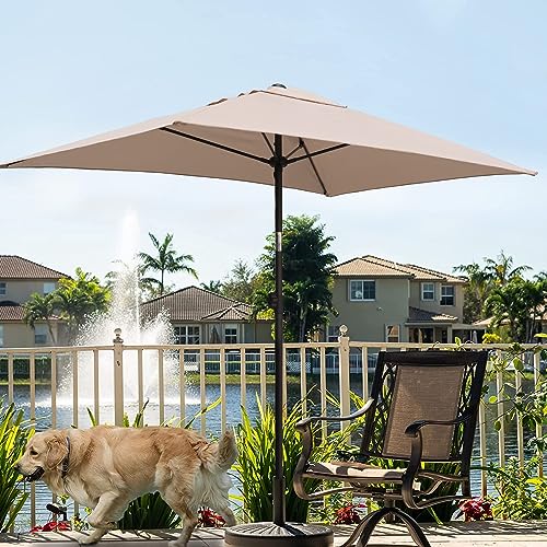 AMMSUN 6.5 x 4.5ft Rectangular Patio Umbrella Outdoor Table Umbrella Steel Pole and Fiberglass Ribs, Beige