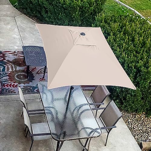 AMMSUN 6.5 x 4.5ft Rectangular Patio Umbrella Outdoor Table Umbrella Steel Pole and Fiberglass Ribs, Beige