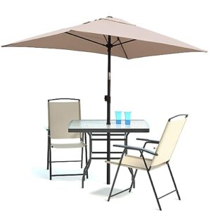 AMMSUN 6.5 x 4.5ft Rectangular Patio Umbrella Outdoor Table Umbrella Steel Pole and Fiberglass Ribs, Beige