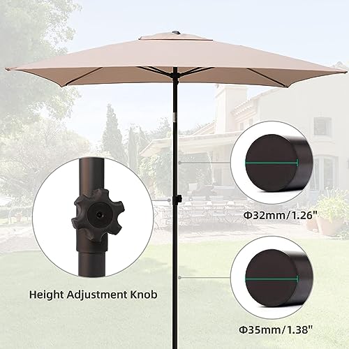 AMMSUN 6.5 x 4.5ft Rectangular Patio Umbrella Outdoor Table Umbrella Steel Pole and Fiberglass Ribs, Beige