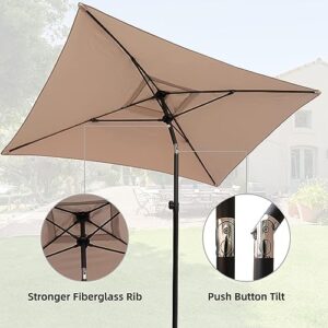 AMMSUN 6.5 x 4.5ft Rectangular Patio Umbrella Outdoor Table Umbrella Steel Pole and Fiberglass Ribs, Beige