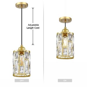 Dolaimi House 3 Pack 1 Light 5.4" Crystal Shade Hanging Kitchen Island Pendant Light Gold Finish,Modern Pendant Fixture with Crystal Metal Shade for Bar,Dining Room,Living Room Over Sink