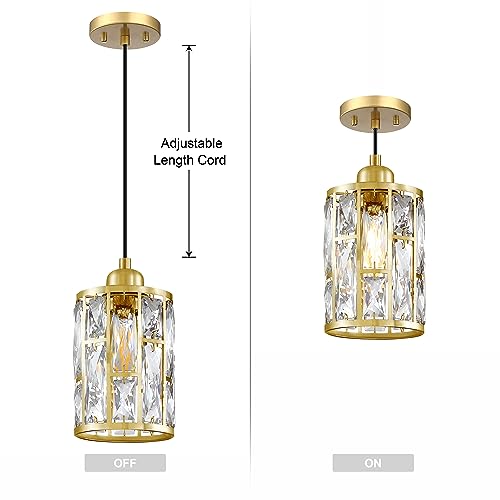 Dolaimi House 3 Pack 1 Light 5.4" Crystal Shade Hanging Kitchen Island Pendant Light Gold Finish,Modern Pendant Fixture with Crystal Metal Shade for Bar,Dining Room,Living Room Over Sink