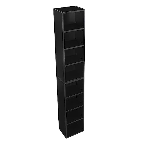 8-Tier Media Tower Rack, CD DVD Slim Storage Cabinet with Adjustable Shelves, Tall Narrow Bookcase Display Bookshelf for Home Office, Black