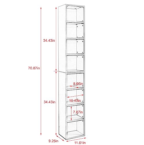 8-Tier Media Tower Rack, CD DVD Slim Storage Cabinet with Adjustable Shelves, Tall Narrow Bookcase Display Bookshelf for Home Office, Black