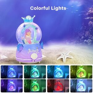 Snow Globe for Girls,100MM Mermaid Musical Snow Globes with Colorful Lights Automatic Snowflakes Christmas Birthday Gift for Age 5-12 Kids Granddaughter