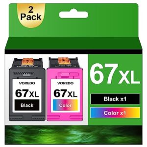 voredo 67xl ink cartridges black/color combo pack for hp 67xl 67 xl for deskjet 2723e 2724 2725 2732 2742e 2752e 2755 4130e 4155e 4158e envy 6032e 6034e 6050e 6432e 6452e 6455e (2 pack)