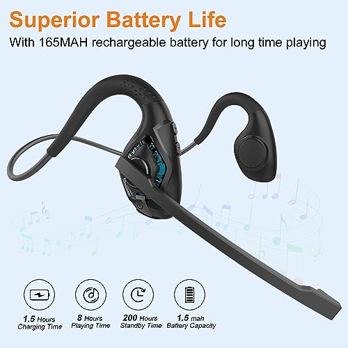 Golvery Latest Bluetooth 5.3 Headset w/DSP Noise Canceling Boom Microphone & Mute for Cellphone, Lightweight Comfort Open Ear Wireless Headphones for PC Laptop Office Meeting Home Working, 10H