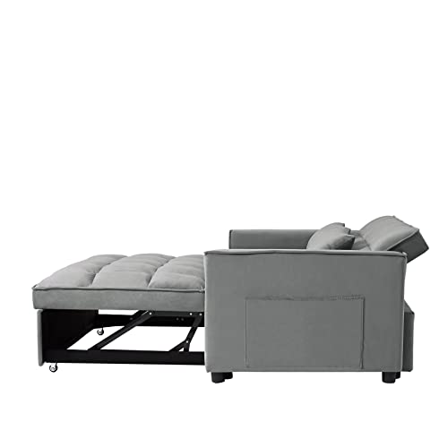 Verfur 3 in 1 Pull Bed Sleeper, Modern Upholstered Loveseat Lounge Sofa & Couches w/Reclining Backrest, Convertible Futon Love Seat Sofabed, Grey 55.2"