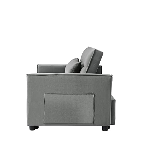 Verfur 3 in 1 Pull Bed Sleeper, Modern Upholstered Loveseat Lounge Sofa & Couches w/Reclining Backrest, Convertible Futon Love Seat Sofabed, Grey 55.2"