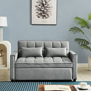 Verfur 3 in 1 Pull Bed Sleeper, Modern Upholstered Loveseat Lounge Sofa & Couches w/Reclining Backrest, Convertible Futon Love Seat Sofabed, Grey 55.2"