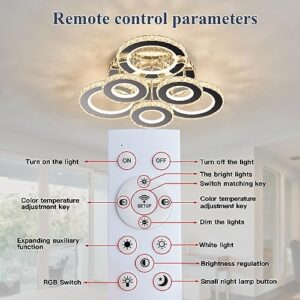 YYJLX Led Ceiling Light with Remote Control Modern 7 Rings Crystal Flush Mount Ceiling Light Fixtures 23inch 3 Color Dimmable and RGB Ceiling Lamp for Living Room Kitchen Dining Room Bedroom.