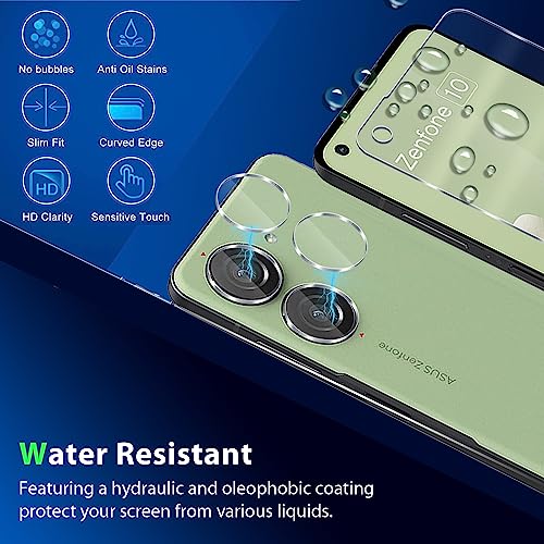 Zeking [2+2Pack for Asus Zenfone 10 (2023) Tempered Glass and Camera Lens Protector, HD Clear 9H Hardness [Case Friendly] Film Bubble Free