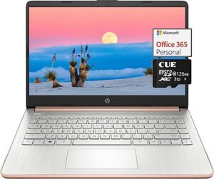 hp newest 14" ultral light student laptop, intel n4120 quad-core(> n4020), 8gb ram, 192gb storage(64gb emmc+128gbsd card), one year office 365, wifi, webcam, hdmi, usb-a&c, win 11