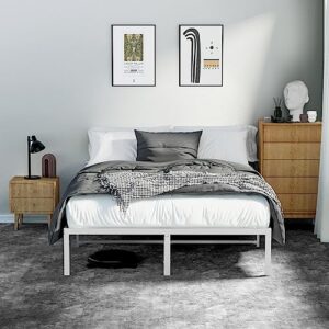 LUSIMO 14 Inch Full Bed Frame with Storage Heavy Duty Tall Metal Platform Bed Frame with Steel Slats No Box Spring Needed Noise Free Anti Slip White