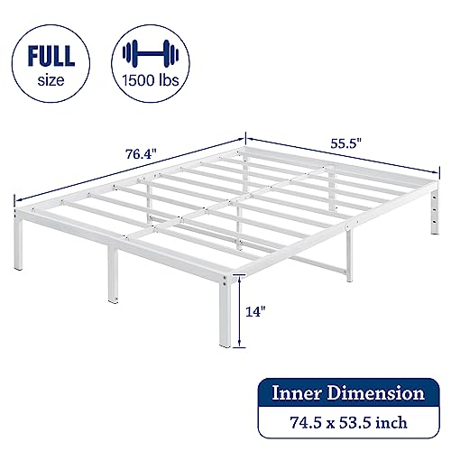 LUSIMO 14 Inch Full Bed Frame with Storage Heavy Duty Tall Metal Platform Bed Frame with Steel Slats No Box Spring Needed Noise Free Anti Slip White