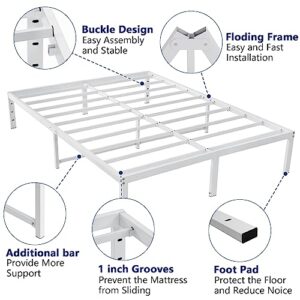 LUSIMO 14 Inch Full Bed Frame with Storage Heavy Duty Tall Metal Platform Bed Frame with Steel Slats No Box Spring Needed Noise Free Anti Slip White