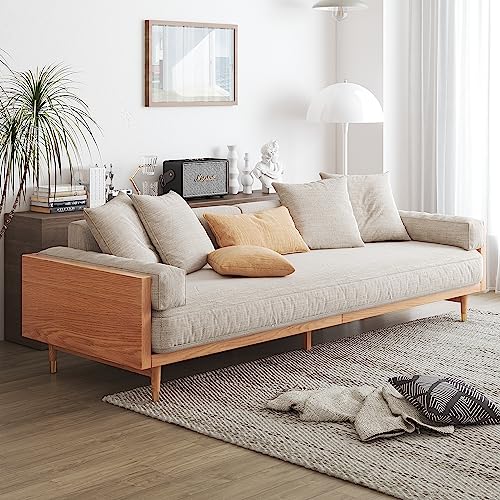 JASIWAY Modern 3 Seater Sofa, Upholstered Fabric Sofa, Solid Wood Frame Large Sofa for Living Room