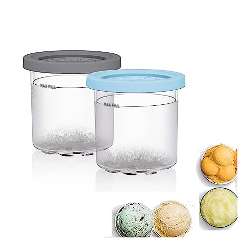 EVANEM 2/4/6PCS Creami Deluxe Pints, for Ninja Creami Containers,16 OZ Ice Cream Pint Bpa-Free,Dishwasher Safe for NC301 NC300 NC299AM Series Ice Cream Maker,Gray+Blue-4PCS