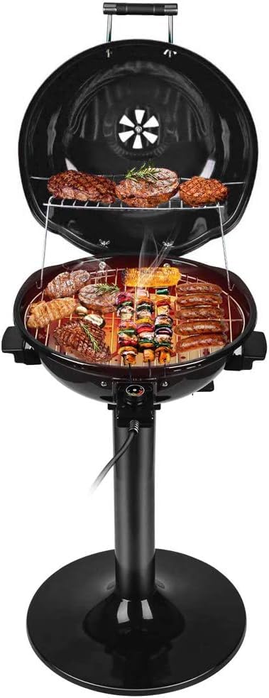 Techwood 1600W Indoor Outdoor Electric grill, Electric BBQ Grill, Portable Removable Stand Grill, Black