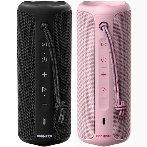 MIATONE 2 Pack BoomPro Bluetooth Speakers 2 x 36W Portable Speaker with Stereo Sound Bass, Bluetooth 5.3 Wireless Speaker (Black + Pink)