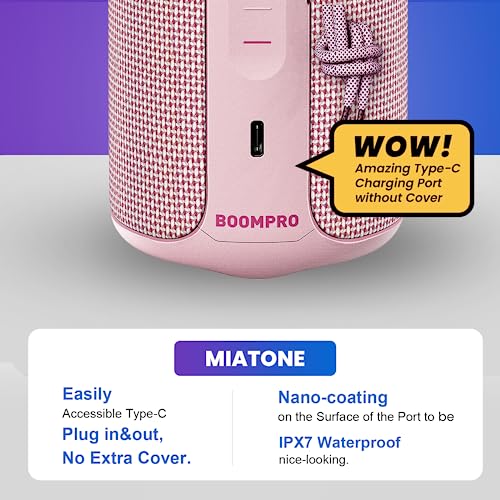 MIATONE 2 Pack BoomPro Bluetooth Speakers 2 x 36W Portable Speaker with Stereo Sound Bass, Bluetooth 5.3 Wireless Speaker (Black + Pink)