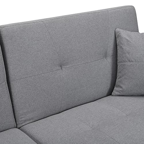 Lepfun Linen Fabric Ottoman Sofa Bed with Stereo, Adjustable Couch Bed, Modern Folding Recliner Sleeper Reversible Loveseat Convertible Daybed Sofa for Listening to Music, Reading & Relaxing, Gray