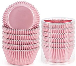 caperci pink foil cupcake muffin liners standard size baking cups 150-pack - premium greaseproof & sturdy