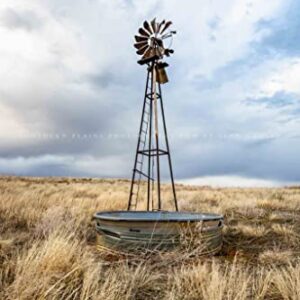 Country Photography Print (Not Framed) Vertical Picture of Old Windmill and Water Tank in Prairie Grass in Oklahoma Farm Wall Art Farmhouse Decor (5" x 7")