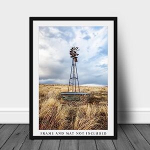 Country Photography Print (Not Framed) Vertical Picture of Old Windmill and Water Tank in Prairie Grass in Oklahoma Farm Wall Art Farmhouse Decor (5" x 7")