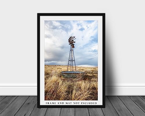 Country Photography Print (Not Framed) Vertical Picture of Old Windmill and Water Tank in Prairie Grass in Oklahoma Farm Wall Art Farmhouse Decor (5" x 7")