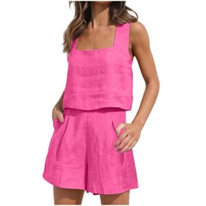 zdrzk womens clothing clearance deals workout sets for women 2 piece 2 piece shorts set for women summer 2023 trendy sleeveless crop tank top and high waisted shorts romper outfits hot pink m