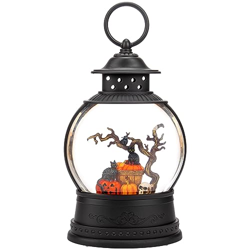 HOLYHOM Halloween Snow Globe Lantern - Lighted Snow Globe Halloween Decorations with Music and 6H Timer, 10" Black Cat Glitter Lantern for Halloween Party Indoor Home Décor, DWHTY-SG4320HW