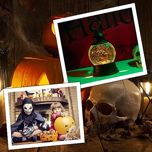 HOLYHOM Halloween Snow Globe Lantern - Lighted Snow Globe Halloween Decorations with Music and 6H Timer, 10" Black Cat Glitter Lantern for Halloween Party Indoor Home Décor, DWHTY-SG4320HW