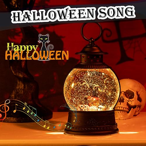 HOLYHOM Halloween Snow Globe Lantern - Lighted Snow Globe Halloween Decorations with Music and 6H Timer, 10" Black Cat Glitter Lantern for Halloween Party Indoor Home Décor, DWHTY-SG4320HW