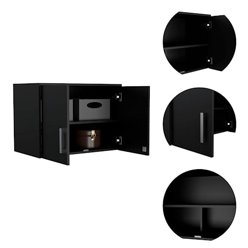 Wall Storage Cabinet Lions, Three Interior Shelves, Double Door-Black