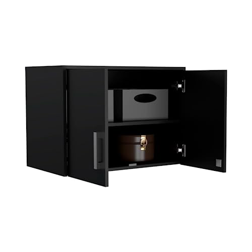 Wall Storage Cabinet Lions, Three Interior Shelves, Double Door-Black