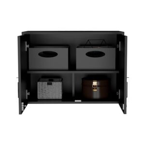 Wall Storage Cabinet Lions, Three Interior Shelves, Double Door-Black