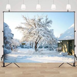 House Garden Trees Covered Snow A Cold Sunny Winters Day Clear Blue Photography Backdrop Photographer Portrait Banner Photo Studio Photobooth Prop Photography Background Decoration Supplies 7×5ft