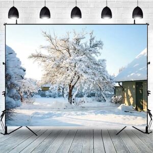 House Garden Trees Covered Snow A Cold Sunny Winters Day Clear Blue Photography Backdrop Photographer Portrait Banner Photo Studio Photobooth Prop Photography Background Decoration Supplies 7×5ft