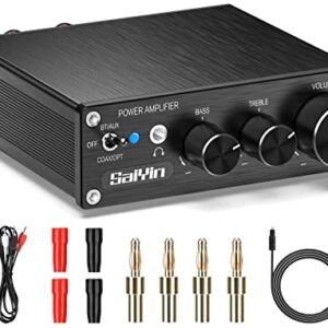 Saiyin Mini Bluetooth Amplifier Home Audio for Speakers, 2×80W 2.1 Channel Digital Class D Integrated Amp with 24-Bit 192kHz DAC and Optical Coaxial AUX Headphone Line Out Jack