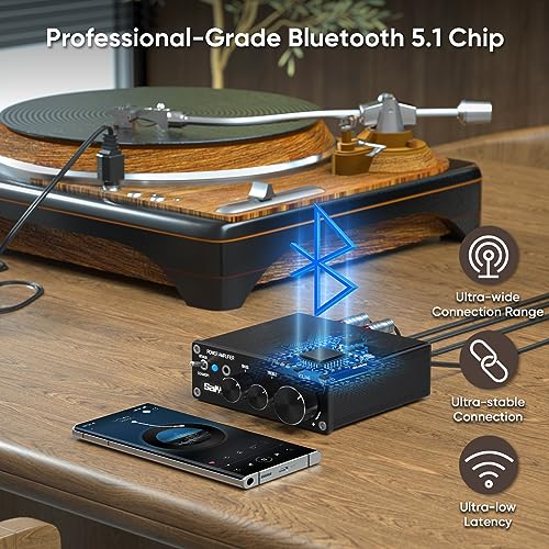 Saiyin Mini Bluetooth Amplifier Home Audio for Speakers, 2×80W 2.1 Channel Digital Class D Integrated Amp with 24-Bit 192kHz DAC and Optical Coaxial AUX Headphone Line Out Jack