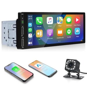 single din touchscreen car stereo with wireless apple carplay, rimoody 6.86" 1 din car radio with with android auto bluetooth fm radio eq mirror link car mp5 player tf/usb rear view camera