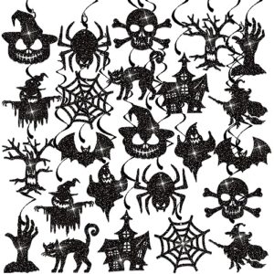 30 pieces halloween hanging swirls decorations halloween hanging ceiling streamers black glitter spooky hanging decorations for halloween party haunted house decor